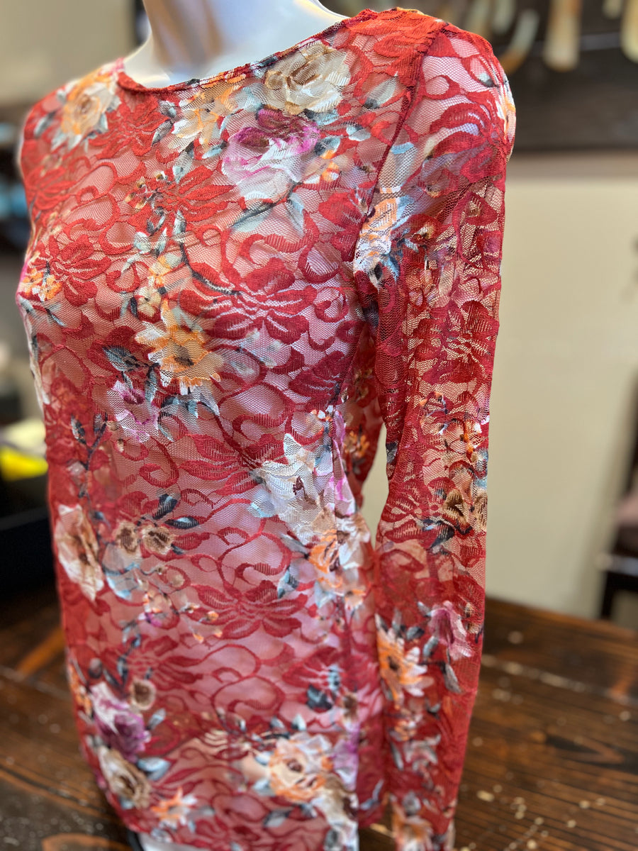 Red Floral Lace Layering Top – Blue Fringe Boutique